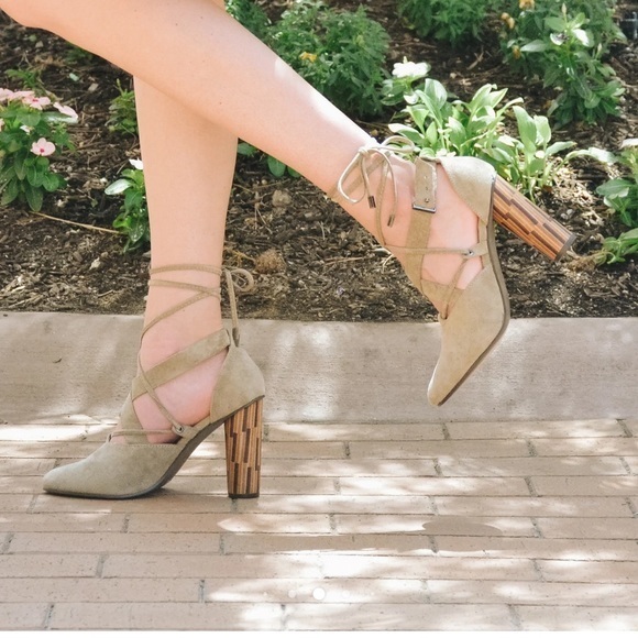 Mi.iM | Shoes | Miim Pandora Heel Strappy Faux Suede 4 Inch Geometric ...